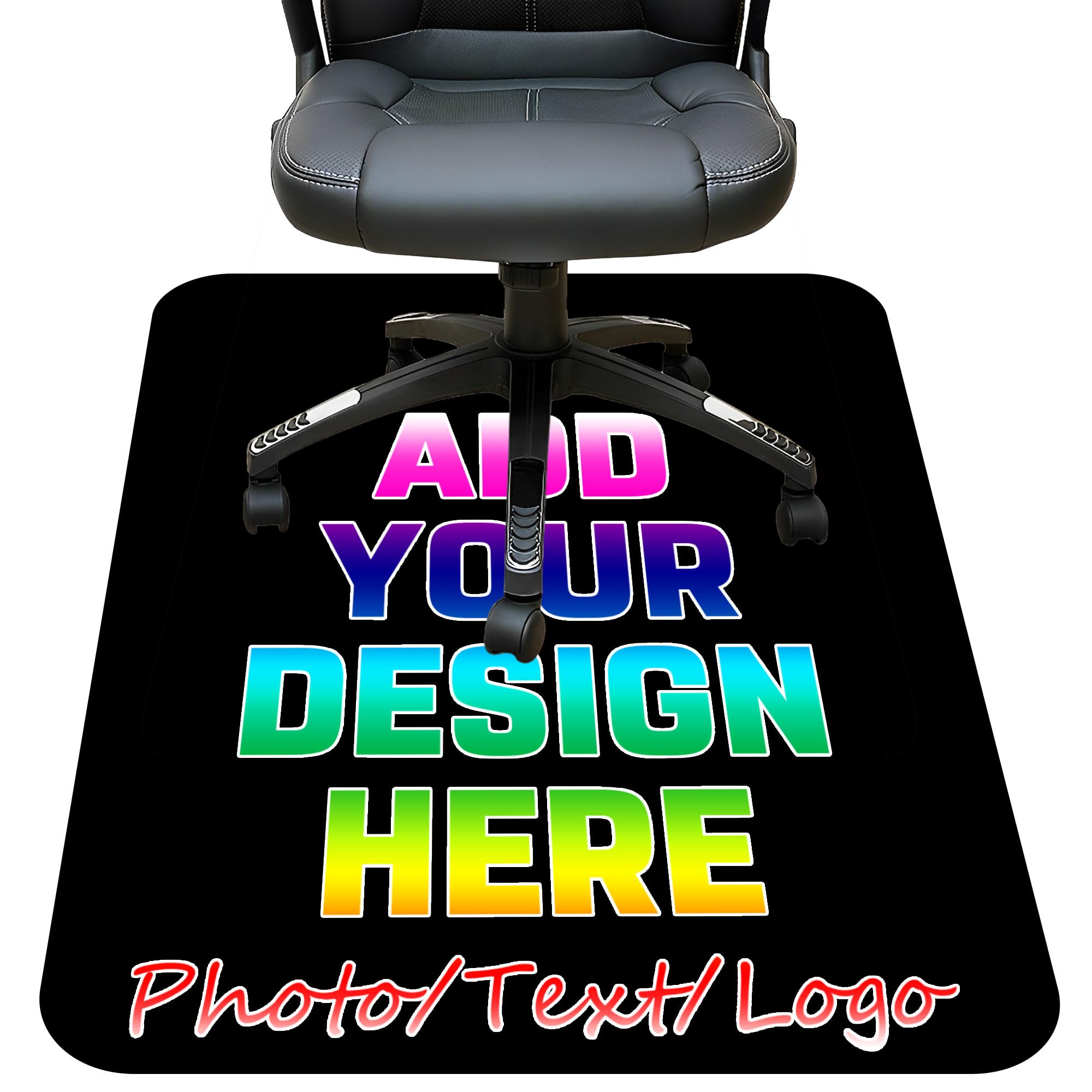 iPrint Personalized Gaming Chair Mat with Photo Text Logo, Custom Office Chair Mats Design Your Own Desk Chair Mats, 36x48 Inch, Black