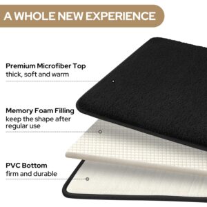 HOMEIDEAS Bathroom Rug, Upgraded Soft Extra Thick Absorbent Memory Foam, Washable Toilet Bath Mat (Black, 17x24)