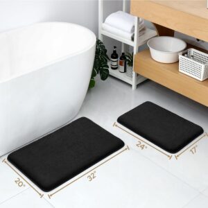 HOMEIDEAS Bathroom Rug, Upgraded Soft Extra Thick Absorbent Memory Foam, Washable Toilet Bath Mat (Black, 17x24)