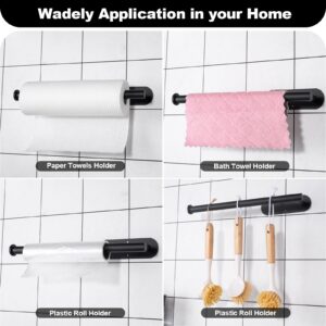 Paper Towel Holder for Kitchen, Stainless Steel Self Adhesive Under Cabinet Paper Towel Holder, Wall Mount Towel Bar/Rack for Kitchen, Bathroom & RV - Adhesive or Screw, Black