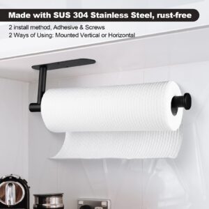 Paper Towel Holder for Kitchen, Stainless Steel Self Adhesive Under Cabinet Paper Towel Holder, Wall Mount Towel Bar/Rack for Kitchen, Bathroom & RV - Adhesive or Screw, Black