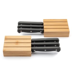 Premium Bamboo Knife Block Inserts – 2 Pack – Compatible with Purawood Expandable Drawer Organizer & Utensil Organizer, Cutlery Tray with Dividers for Kitchen Utensils & Flatware (Natural)…