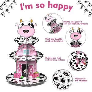 Farm Cow Print Cupcake Stand 3 Tier Farm Theme Animal Cup Cake Holder Cow Themed Party Decorations for Baby Shower Birthday Party Supplies