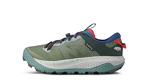 Karhu Women's Ikoni Trail Water Resistant Running Shoe, Oil Green/Mineral Blue, 6.5 Medium