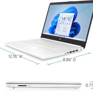 HP 2023 14-inch HD Laptop, Intel Celeron N4020, 4GB RAM, 64 GB Storage, Windows 11 Home, Thin & Portable, 4K Graphics, One Year of Microsoft 365, Snowflake White