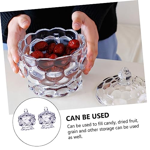 OKUMEYR 2pcs Foam Candy Cup Candy Dish with Lid Sugar Bowl Tea Jar Wedding Candy Buffet Jars Crystal Cookie Tin Crystal Ice Cream Candy Bowl Wedding Decor Spice Jars Snack Glass Diamond