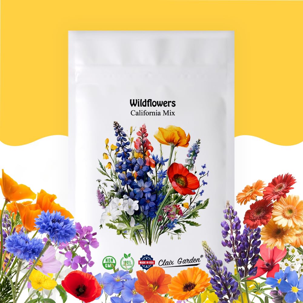 California Wildflower Mix - 10,000 Seeds - 17 Varieties - No Fillers, Open Pollinated and Non GMO, Perennial and Annual Garden Flowers, Attracts Bees and Butterflies