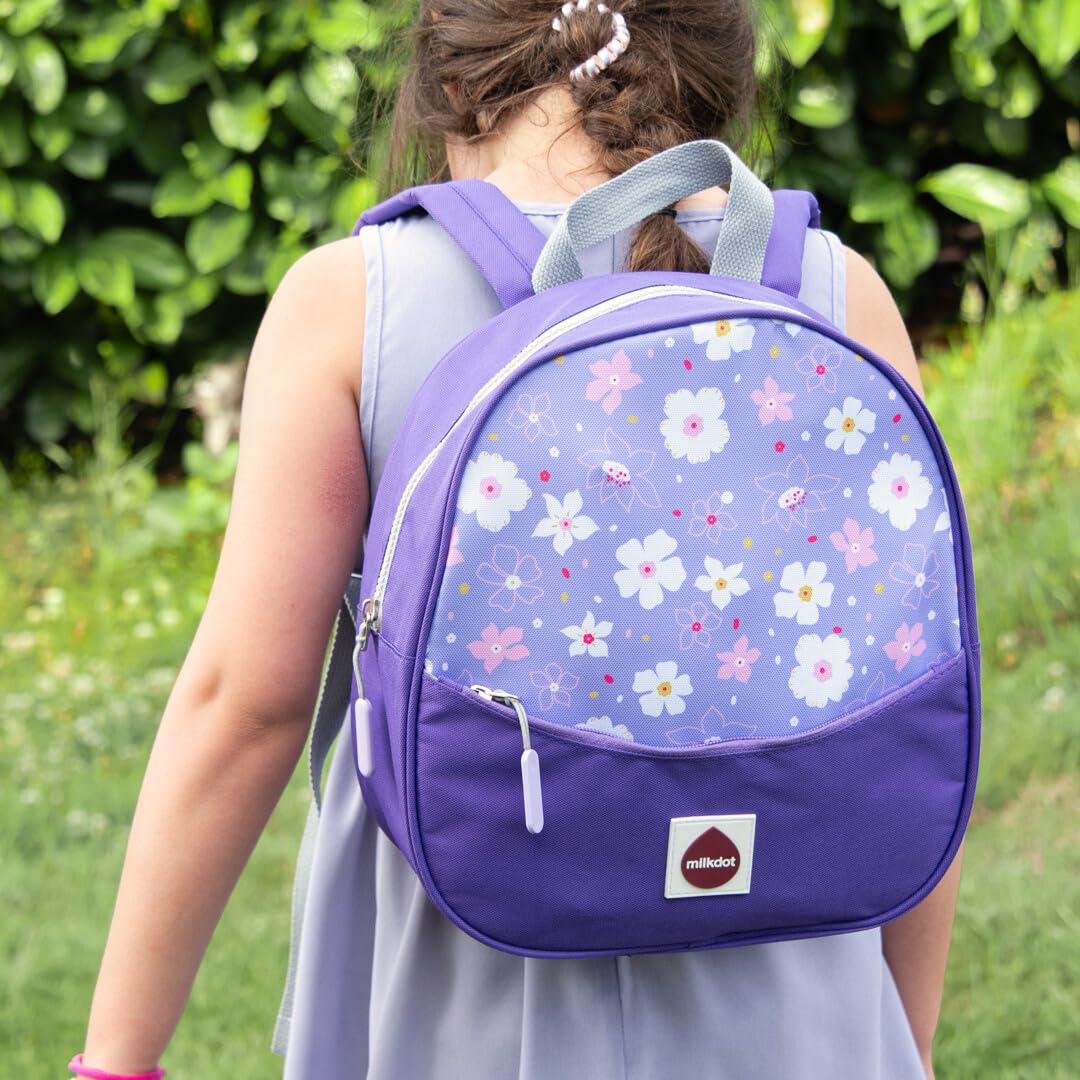 Milkdot Designer Mini Backpack, Purple, Perfect for Women, Men, Boys, Girls, Stylish for kids ages 3+ (Flower)