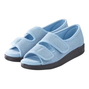 Silverts Open Toe Shoes for Women - Extra Wide Sandals for Diabetes Lymphedema Edema Arthritis Swollen Feet - Non Slip Adaptive Slippers - Walking Footwear for Elderly Seniors - Powder Blue/Black 8