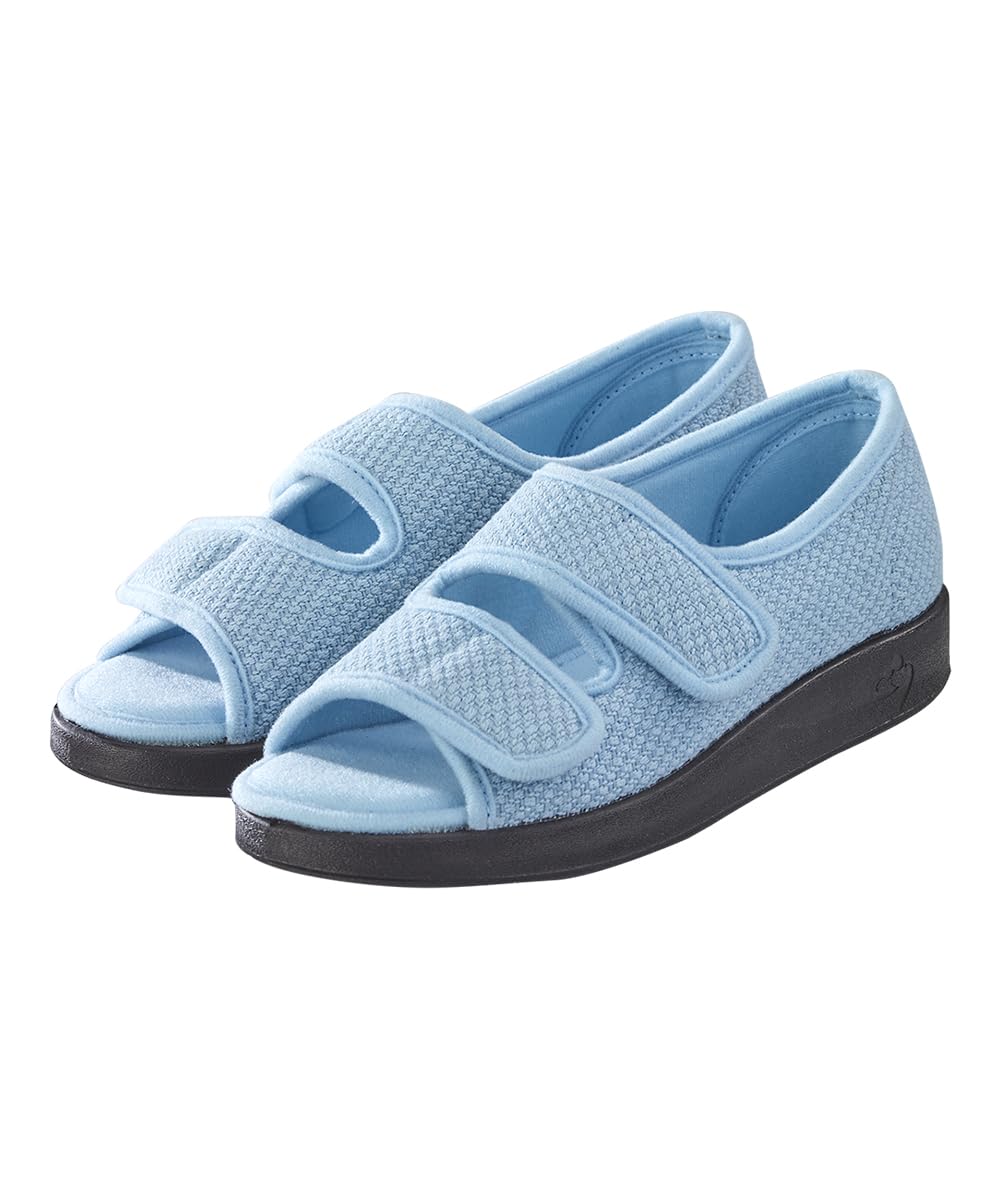 Silverts Open Toe Shoes for Women - Extra Wide Sandals for Diabetes Lymphedema Edema Arthritis Swollen Feet - Non Slip Adaptive Slippers - Walking Footwear for Elderly Seniors - Powder Blue/Black 8