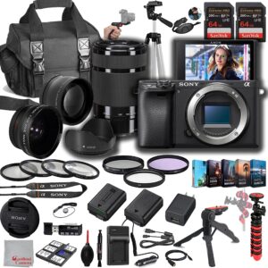 sony a6400 mirrorless camera 55-210mm lens, 128gb extreem memory,.43 wide angle & 2x lenses, case. tripod, filters, spare battery & charger, video & photo editing software kit -deluxe bundle