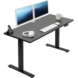 vivo electric square corner 55 x 24 inch height adjustable memory control stand up desk, black solid top, black frame, standing workstation, 1b-s series, desk-kit-1b55s-b