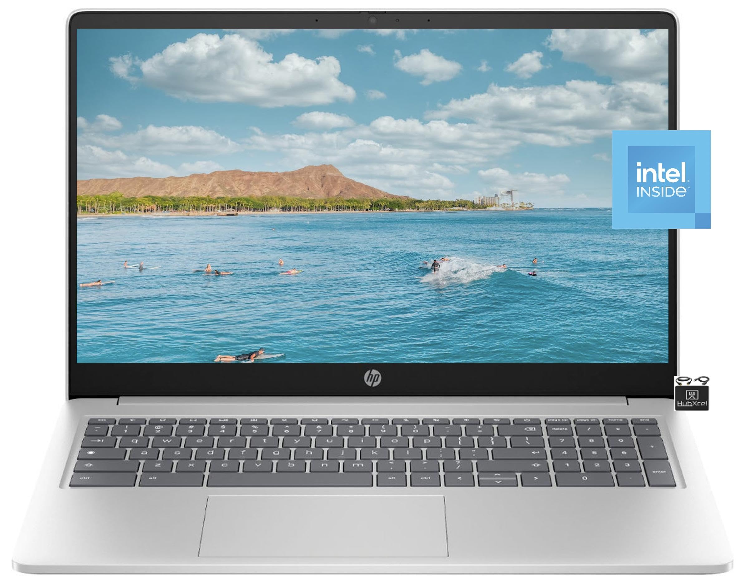 HP Chromebook Laptop Student Business (2023 Model), 15.6" HD Display, Quad-Core Intel N200 Processor (Upto 3.7GHz), 8GB RAM, 64GB eMMC, HD Webcam,WiFi, UHD Graphics, Chrome OS+HubxcelAccessory