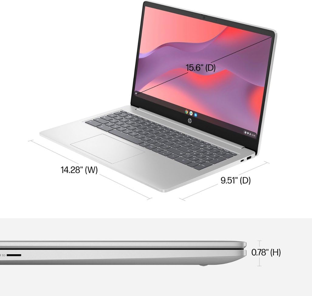 HP Chromebook Laptop Student Business (2023 Model), 15.6" HD Display, Quad-Core Intel N200 Processor (Upto 3.7GHz), 8GB RAM, 64GB eMMC, HD Webcam,WiFi, UHD Graphics, Chrome OS+HubxcelAccessory