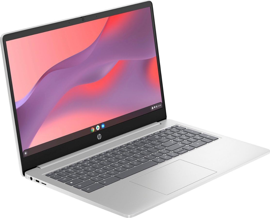 HP Chromebook Laptop Student Business (2023 Model), 15.6" HD Display, Quad-Core Intel N200 Processor (Upto 3.7GHz), 8GB RAM, 64GB eMMC, HD Webcam,WiFi, UHD Graphics, Chrome OS+HubxcelAccessory