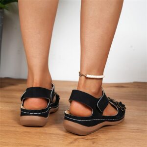 House Shoes with Arch Support for Women Womens Orthopedic Sandals 9 Black Strappy Sandals Wedge Heel Sandals Plantar Fasciitis Dress Shoes Women Sandals for Older Women Comfortable