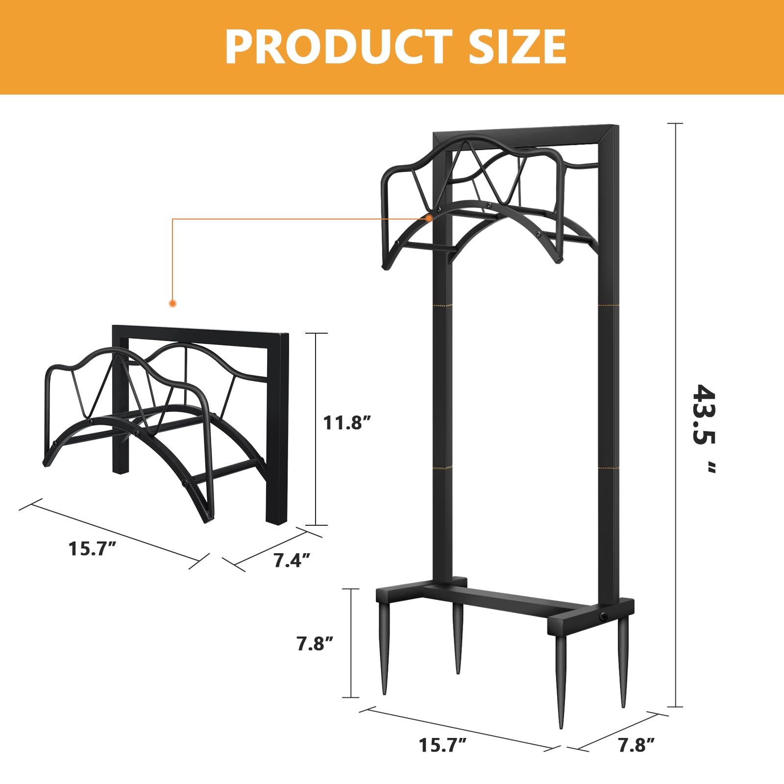 Garden Hose Holder Freestanding Outdoor - Heavy Duty Water Hose Holders for Outside,Metal Hose Stand with 4 Spikers,Hose Hanger Free Standing,Hose Storage for Outside,Holds 150-feet Hose,Black