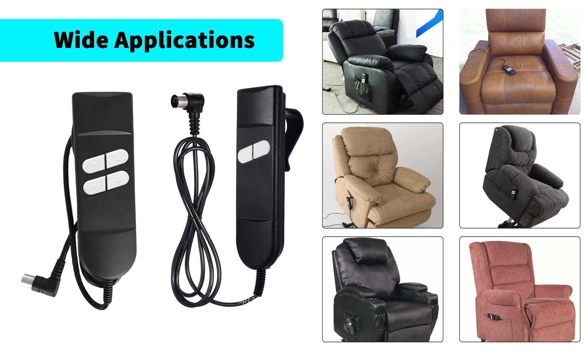 Lelukee Lift Chair Remote Control,Multiple Uses 2 Button 5 Pin Recliner Remote Control,Power Recliner Replacement Parts,with 2m Long Cable,Suitable for Power Recliners and Lift Chairs