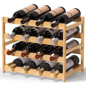 ruichang wine rack sturdy wine countertop - bamboo wine bottle holder wine storage racks counter wine stand inserts for cabinet free standing floor table wine organizer (4-tier, 16 bottle capacity)