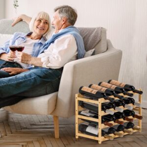 Ruichang Wine Rack Sturdy Wine Countertop - Bamboo Wine Bottle Holder Wine Storage Racks Counter Wine Stand Inserts for Cabinet Free Standing Floor Table Wine Organizer (4-Tier, 16 Bottle Capacity)