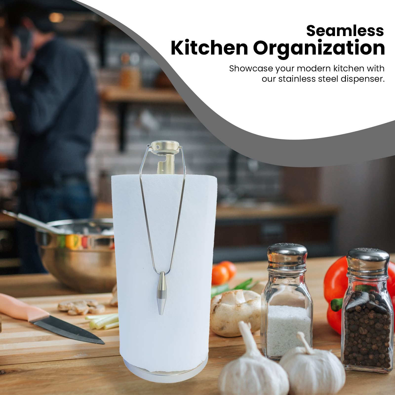 Experience The Difference with Our Revolutionary Paper Towel Holder. Simplify Your Kitchen or Dining Routine, Keep Your Countertop Organized, and Enjoy The Convenience You Deserve. (Silver)