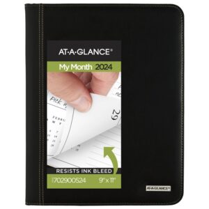 2024-2025 at-a-glance® executive 13-month monthly padfolio, 9" x 11", black, january 2024 to january 2025, 7029005