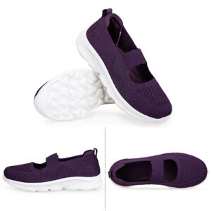 Women's Mesh Slip On Walking Shoes Flat Loafers with Elastic Band Soft Sole Comfortable Working Nurse Shoes Elderly Casual Memory Foam Sneakers Breathable Flat Mother Shoes (8.5,Deep Purple,Female)