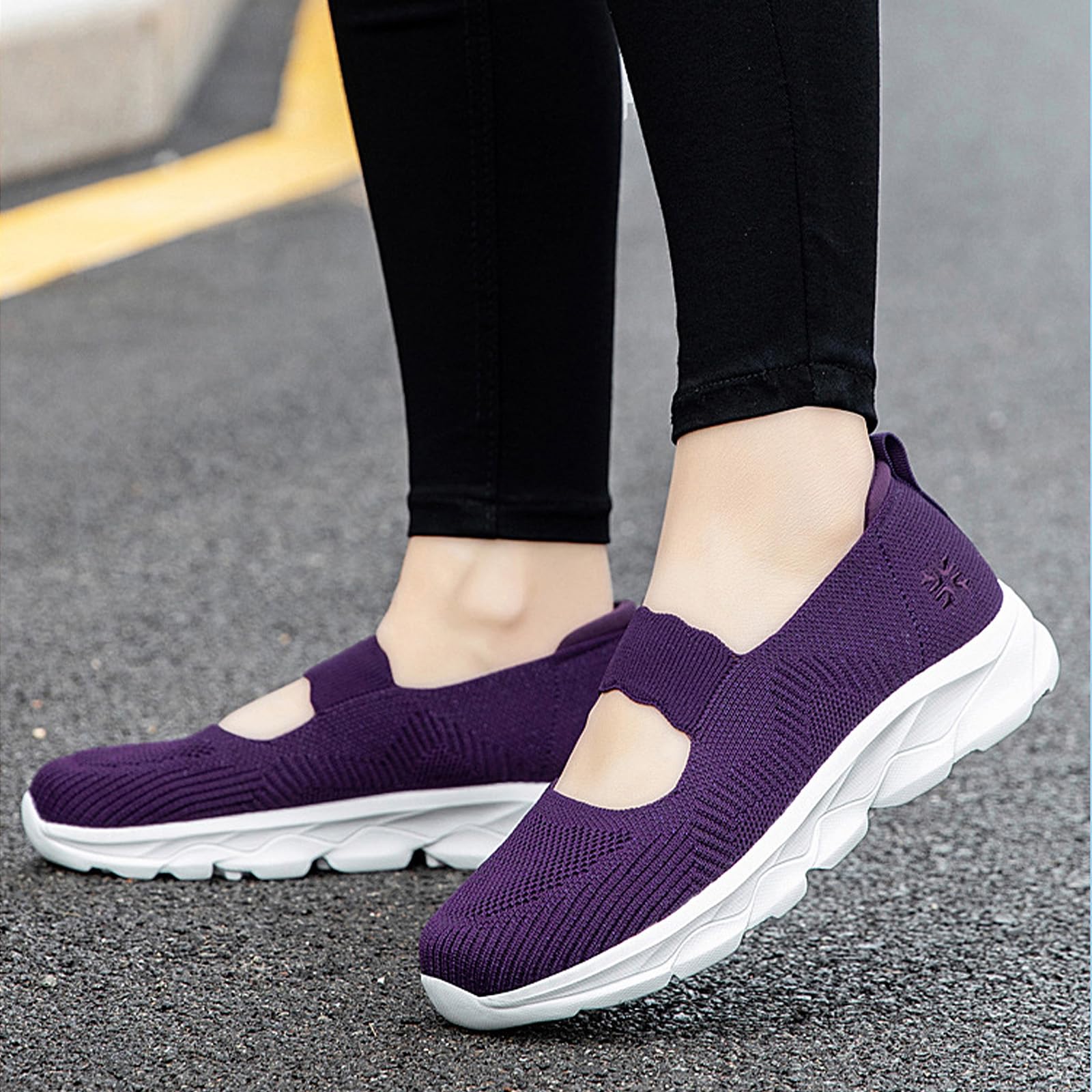 Women's Mesh Slip On Walking Shoes Flat Loafers with Elastic Band Soft Sole Comfortable Working Nurse Shoes Elderly Casual Memory Foam Sneakers Breathable Flat Mother Shoes (8.5,Deep Purple,Female)