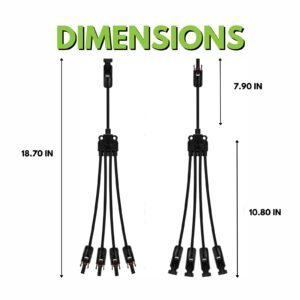 NuEnergy The Original Solar Y Branch Connectors Extra Long Solar Panel Parallel Connectors 1 to 4 Solar Cable Wire Plug Tool Kit (M/FFFF and F/MMMM)