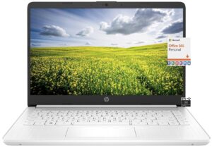 hp 2023 newest 14" hd ultral light thin laptop, quad-core intel celeron processor, 4gb ram, 64gb emmc, webcam, hdmi, wi-fi, upto 11 hours, windows 11 s + 1 year office 365+hubxcelaccessory, white