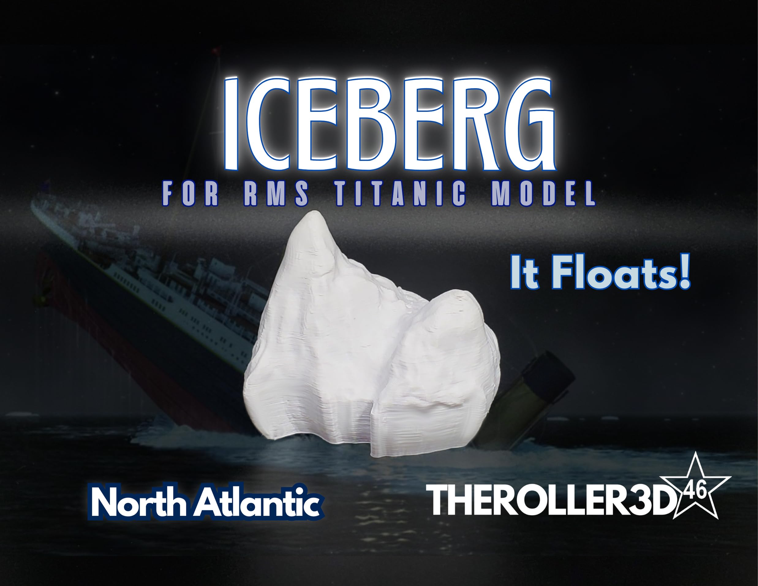 TheRoller3d RMS Titanic Model Ship with Iceberg, 1 Ft Long Assembled, Titanic Toys for Kids, Historically Accurate Titanic Toy, Titanic Ship, Titanic Cake Topper, Titanic Figurine, Titanic Boat