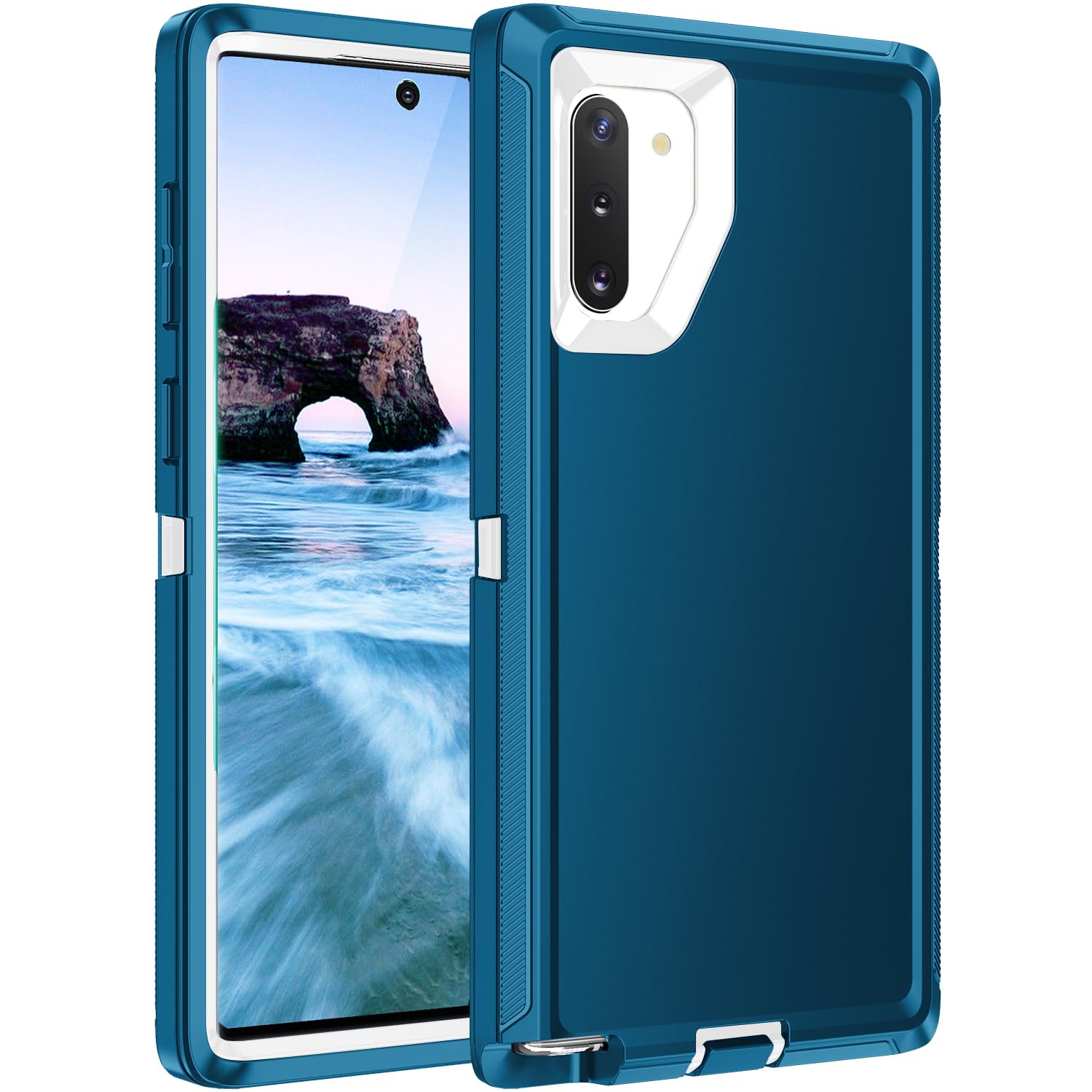 Regsun for Galaxy Note 10 Case,Shockproof 3-Layer Full Body Protection [Without Screen Protector] Rugged Heavy Duty High Impact Hard Cover Case for Samsung Galaxy Note 10,Turquoise/White