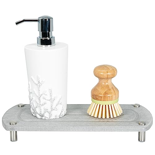 Instant Dry Sink Organized - Stone Sink Caddy - Instant Dry Sponge Holder and Diatomaceous Pedestal Stand Riser with Stainless Steel Feet Protection for a Modern and Tidy Home (White)