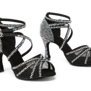 Minishion Sexy Dance Shoes Heels for Women Glitter Evening Prom Sandals L508 Black US 9