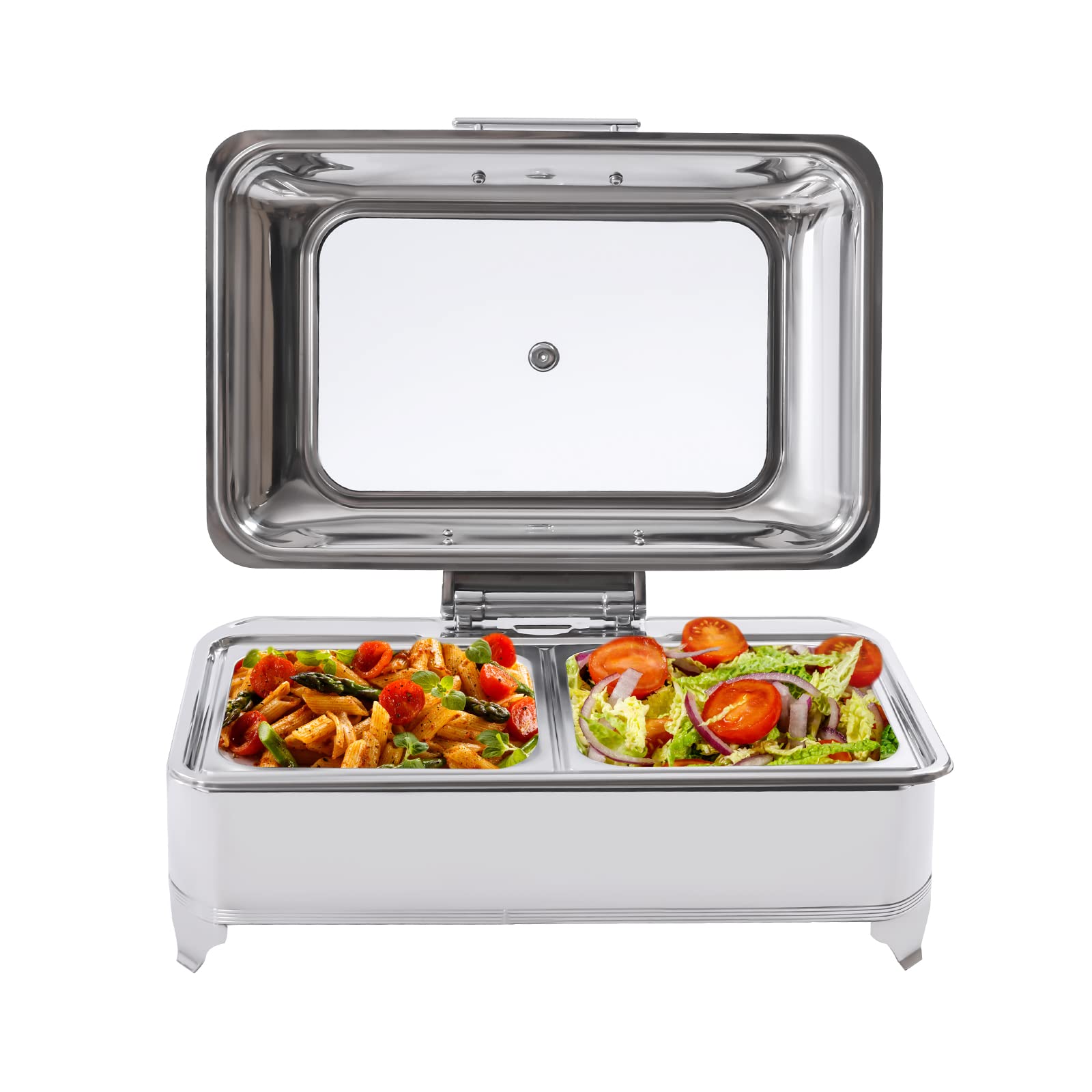 Electric Chafing Dish, 9L Food Warmer with Stainless Steel Buffet Server and Warming Tray, 45-80℃ Adjustable Temperature, Transparent Lid, Chafing Dish Buffet Set for Weddings Parties