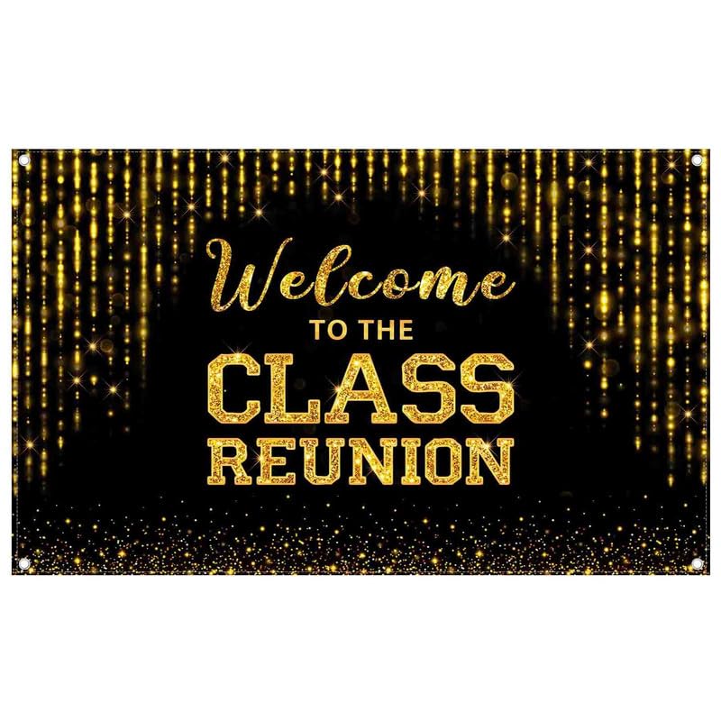 Swepuck 72x43inch Fabric Golden Welcome to The Class Reunion Backdrop 20th 30th 40th Reunion Photography Background School Party Decorations Photo Booth Banner