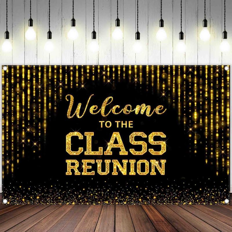 Swepuck 72x43inch Fabric Golden Welcome to The Class Reunion Backdrop 20th 30th 40th Reunion Photography Background School Party Decorations Photo Booth Banner