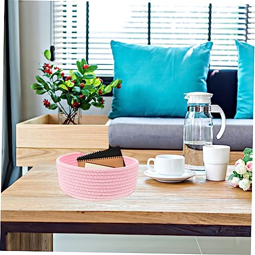 Toyvian Storage Basket Woven Basket Round Storage Bin Closet Storage Bins Woven Rope Basket Rattan Trash Can Decorative Trash Can Cotton Thread Storage Basket Cotton Rope Office Mini Thing