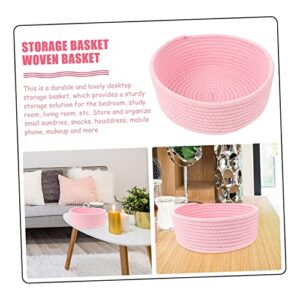 Toyvian Storage Basket Woven Basket Round Storage Bin Closet Storage Bins Woven Rope Basket Rattan Trash Can Decorative Trash Can Cotton Thread Storage Basket Cotton Rope Office Mini Thing