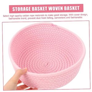 Toyvian Storage Basket Woven Basket Round Storage Bin Closet Storage Bins Woven Rope Basket Rattan Trash Can Decorative Trash Can Cotton Thread Storage Basket Cotton Rope Office Mini Thing