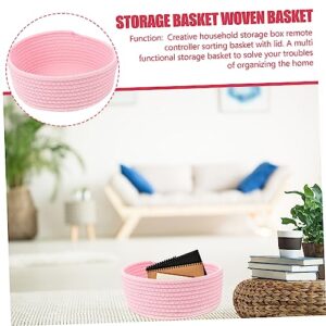 Toyvian Storage Basket Woven Basket Round Storage Bin Closet Storage Bins Woven Rope Basket Rattan Trash Can Decorative Trash Can Cotton Thread Storage Basket Cotton Rope Office Mini Thing