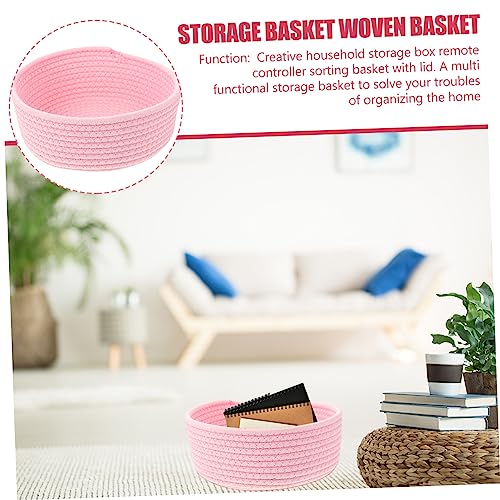 Toyvian Storage Basket Woven Basket Round Storage Bin Closet Storage Bins Woven Rope Basket Rattan Trash Can Decorative Trash Can Cotton Thread Storage Basket Cotton Rope Office Mini Thing