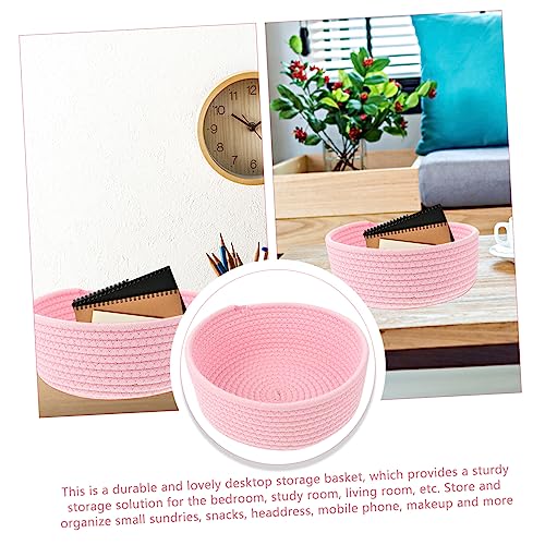 Toyvian Storage Basket Woven Basket Round Storage Bin Closet Storage Bins Woven Rope Basket Rattan Trash Can Decorative Trash Can Cotton Thread Storage Basket Cotton Rope Office Mini Thing