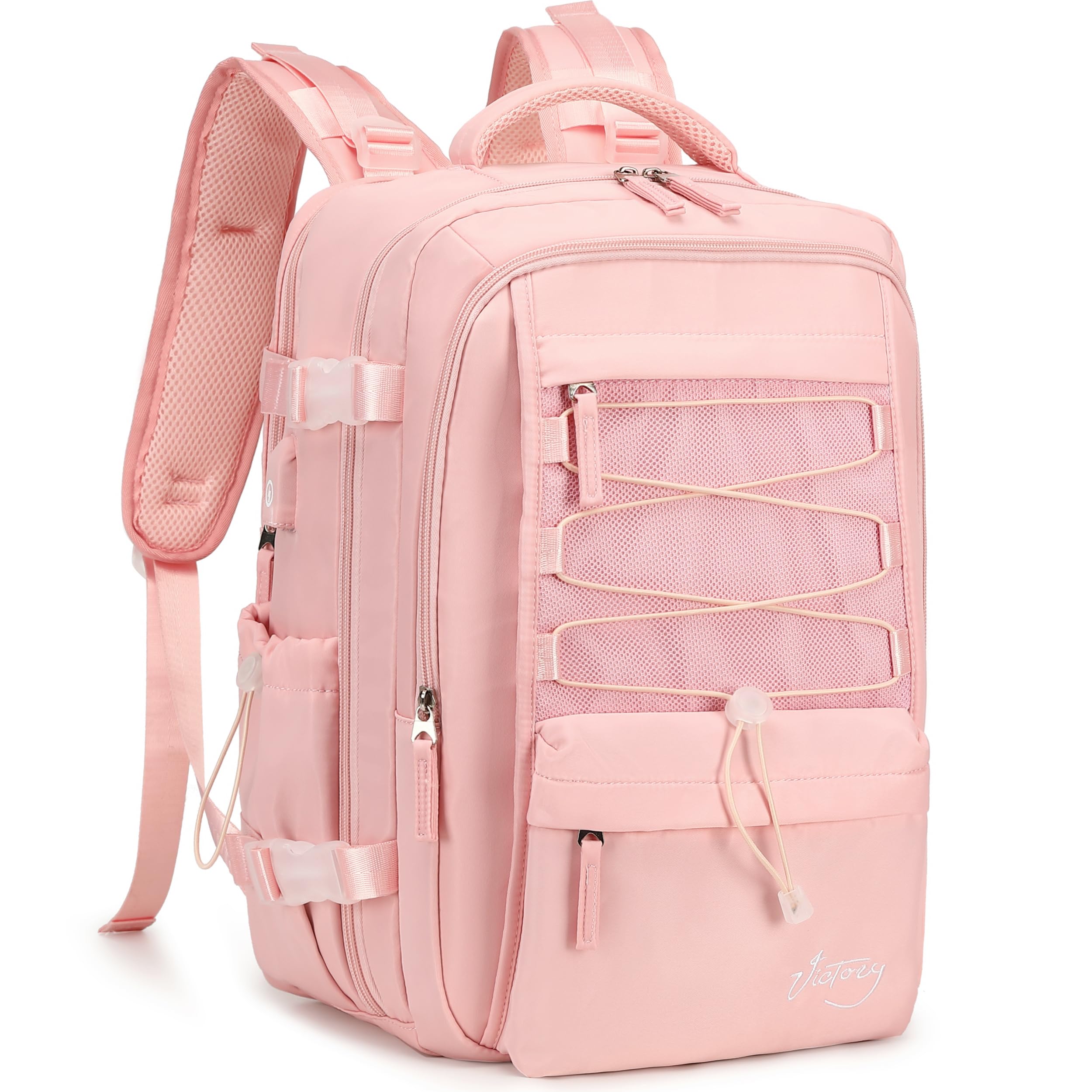 Travel Backpack for Women Men 15.6 Inch Laptop Backpacks with USB Port Carry on Bag Airline Approved Large College School Bookbags Waterproof Work Business Sport Rucksack Casual Daypack (Pink)