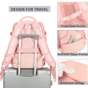 Travel Backpack for Women Men 15.6 Inch Laptop Backpacks with USB Port Carry on Bag Airline Approved Large College School Bookbags Waterproof Work Business Sport Rucksack Casual Daypack (Pink)