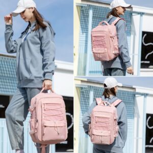 Travel Backpack for Women Men 15.6 Inch Laptop Backpacks with USB Port Carry on Bag Airline Approved Large College School Bookbags Waterproof Work Business Sport Rucksack Casual Daypack (Pink)