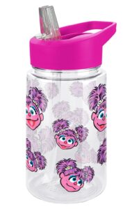 logovision sesame street kids tritan plastic water bottle with straw lid and handle, reusable tumbler for toddlers, unisex for girls and boys, 12oz, abby head pattern