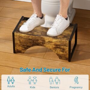 MAWEW Toilet Stool- 7.8'' Upgraded Wooden with Metal Poop Stool, Black Toilet Stool Squat Adult with Non-Slip Pads, Suitable for Everyone