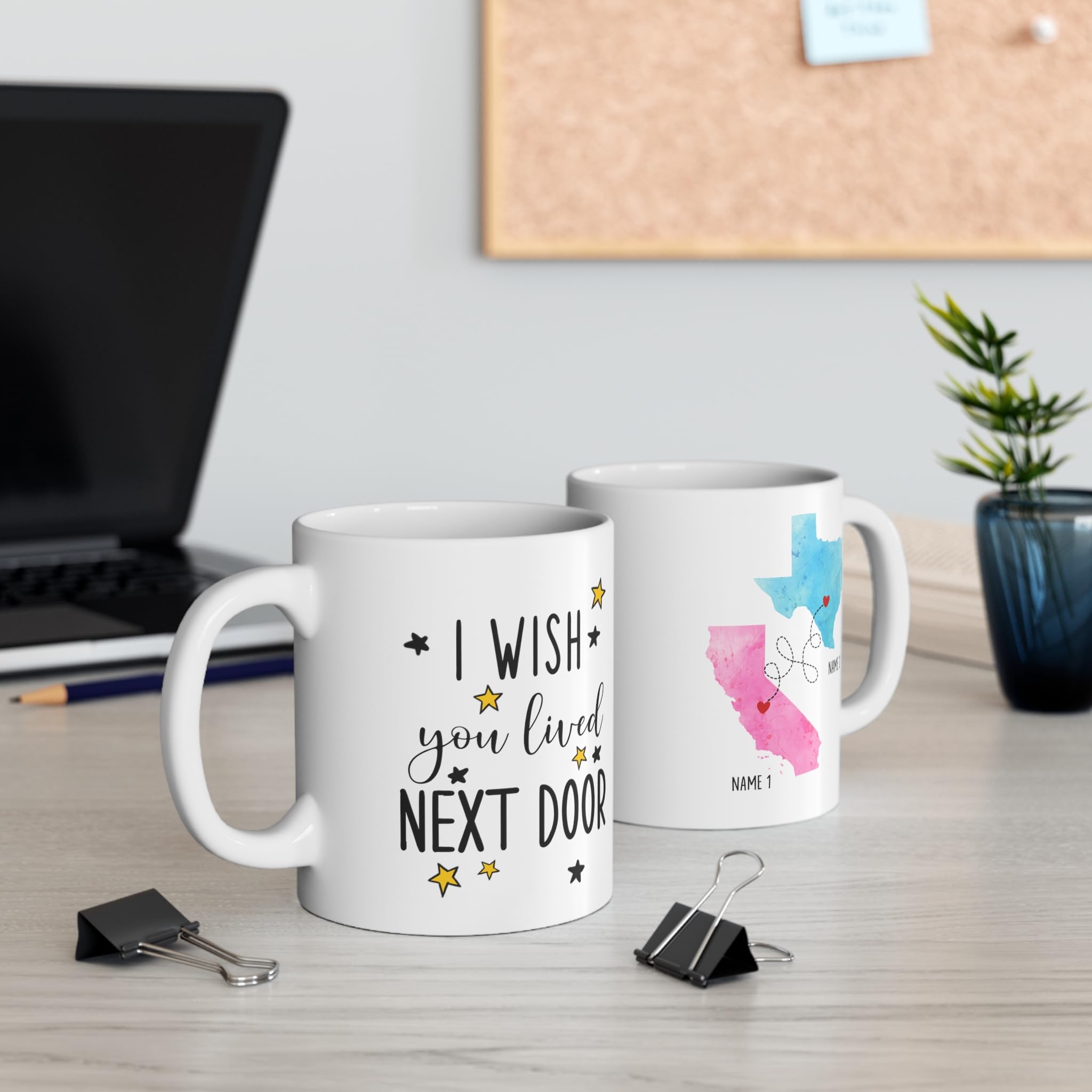 Personalized I Wish You Lived Next Door Mug with Custom Name City State, Long Distance Map Mugs, Best Friend Mug 11oz 15oz, Girlfriend, Boyfriend Friendship Moving Away Gifts, Grandma, Mom