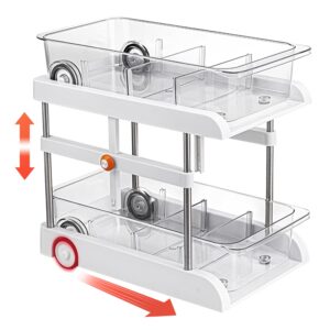 ynelyase 2 tier bathroom cabinet under sink organizers and storage for medicine bottle with kitchen pantry clear pull out drawers (9 inch wide)